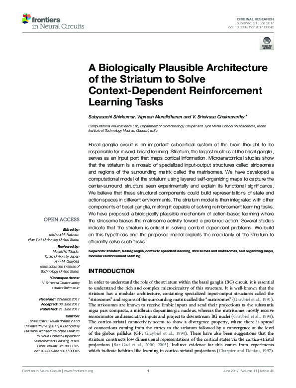 (PDF) A Biologically Plausible Architecture of the Striatum to Solve Context-Dependent ...