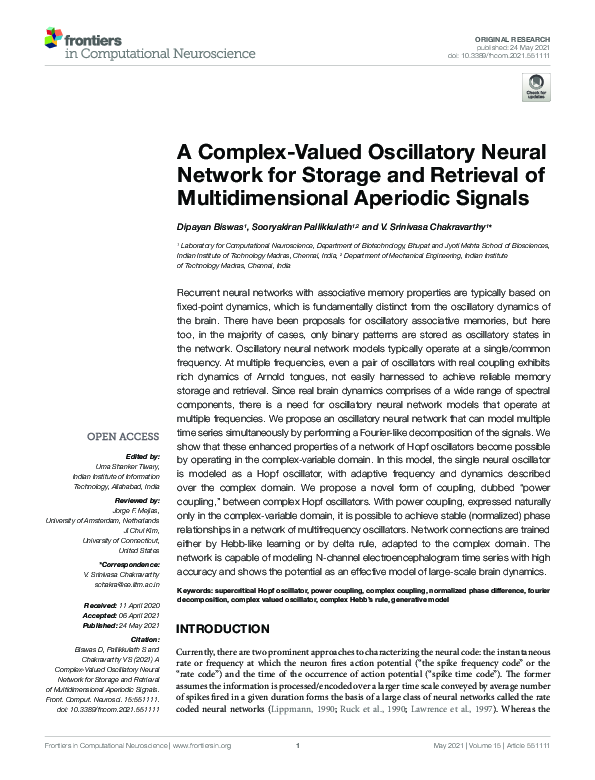 (PDF) A Complex-Valued Oscillatory Neural Network for Storage and Retrieval of Multidimensional ...