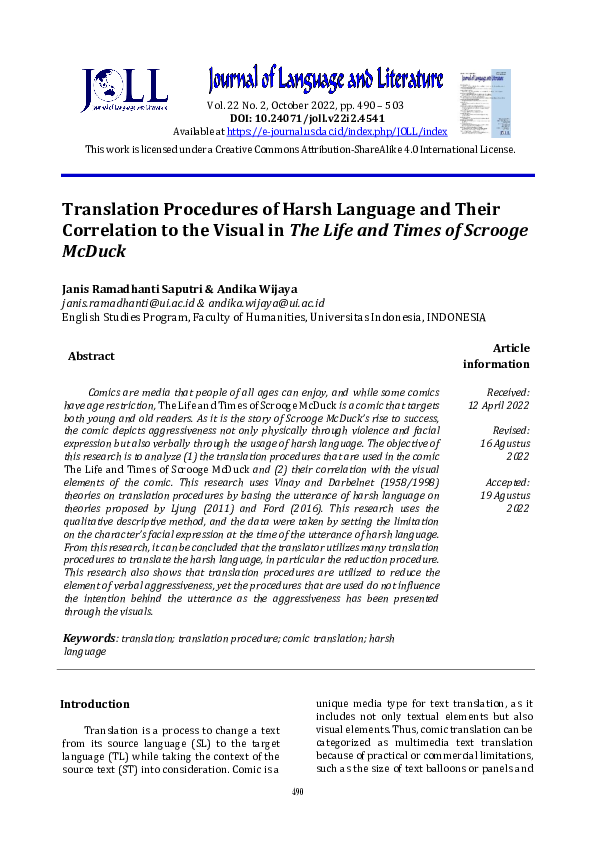 (PDF) Translation Procedures of Harsh Language and Their Correlation to ...