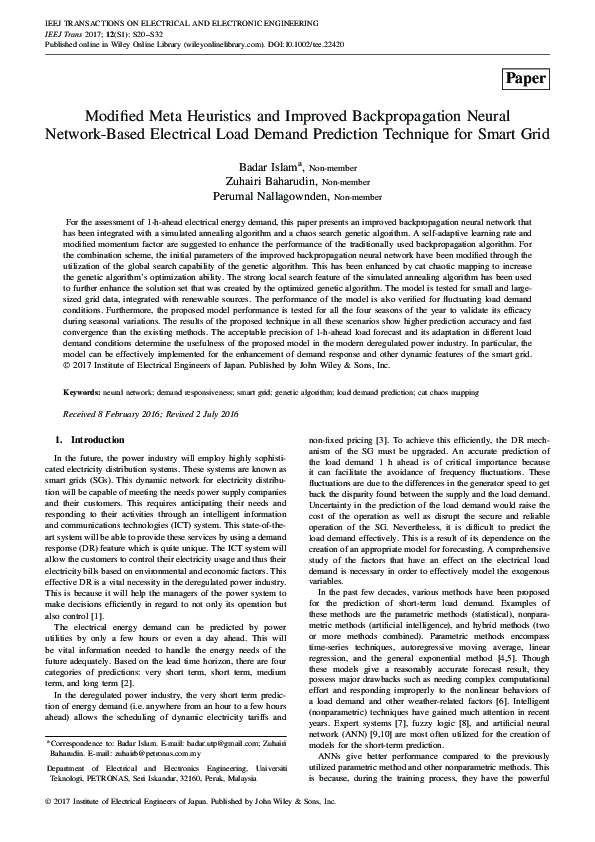 Pdf Modified Meta Heuristics And Improved Backpropagation Neural Network Based Electrical Load