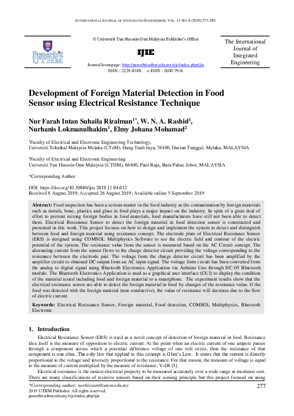 (PDF) Development of Foreign Material Detection in Food Sensor Using ...