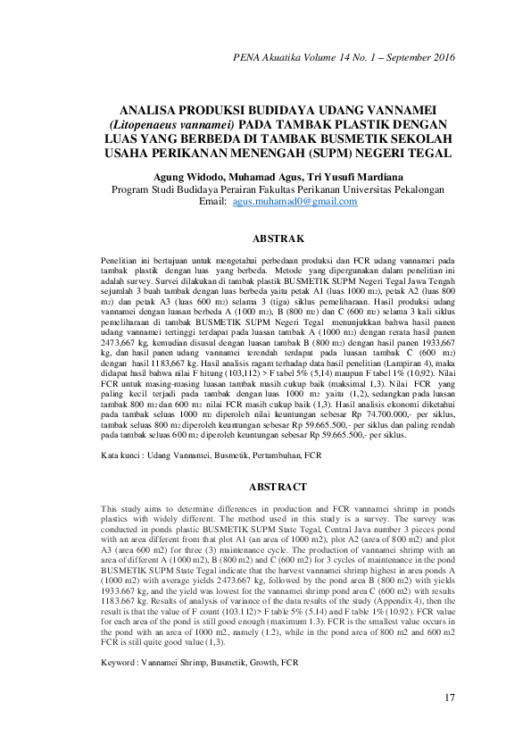 (PDF) ANALISA PRODUKSI BUDIDAYA UDANG VANNAMEI (Litopenaeus vannamei ...