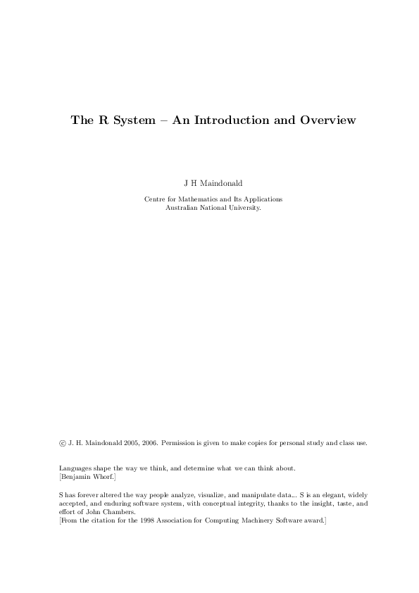 (PDF) The R System - An Introduction and Overview
