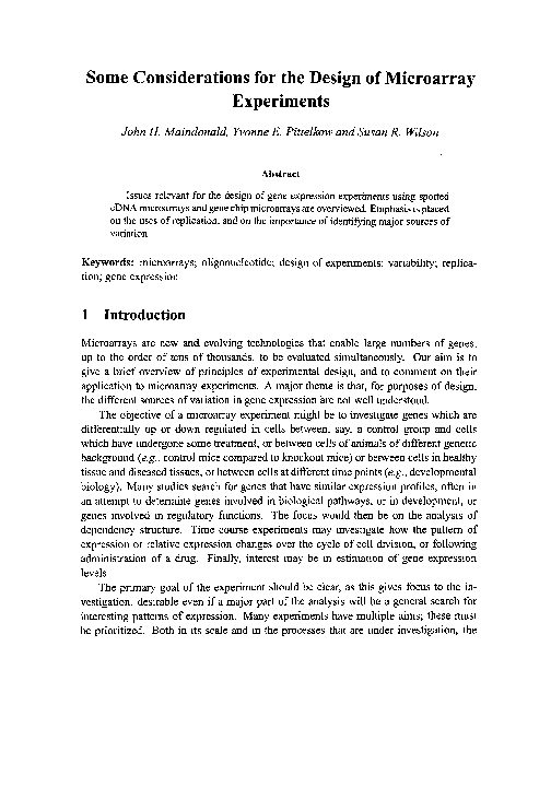 (PDF) Some considerations for the design of microarray experiments