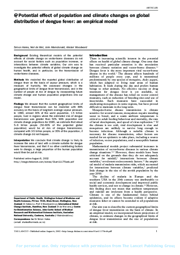 (PDF) Potential effect of population and climate changes on global ...