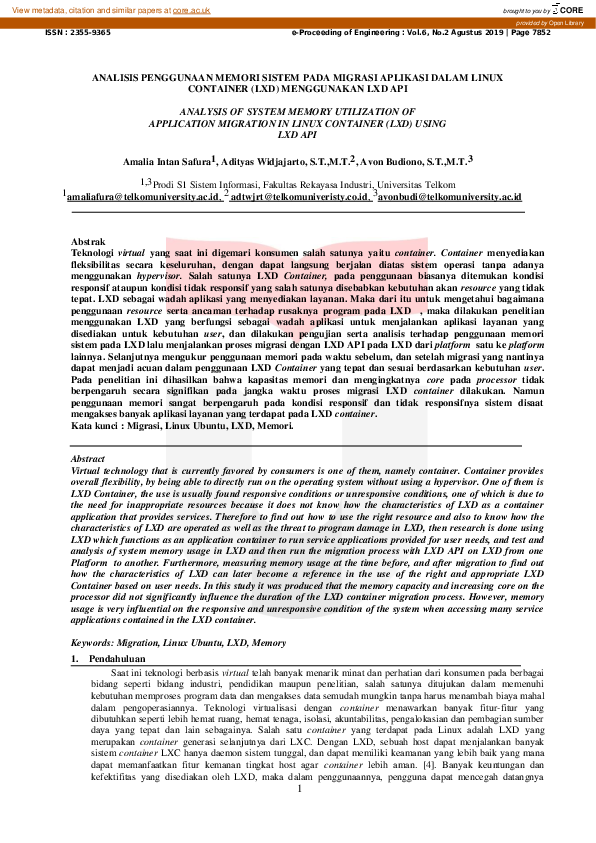 (PDF) Analisis Penggunaan Memori Sistem Pada Migrasi Aplikasi Dalam ...