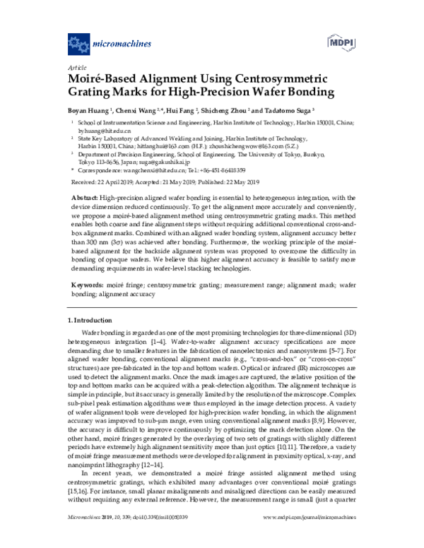 (PDF) Moiré-Based Alignment Using Centrosymmetric Grating Marks for High-Precision Wafer Bonding