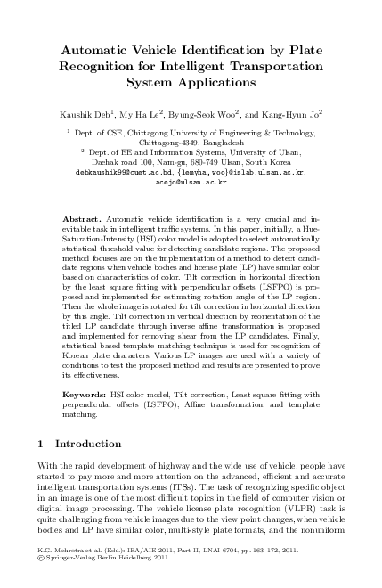 (PDF) Automatic Vehicle Identification by Plate Recognition for ...