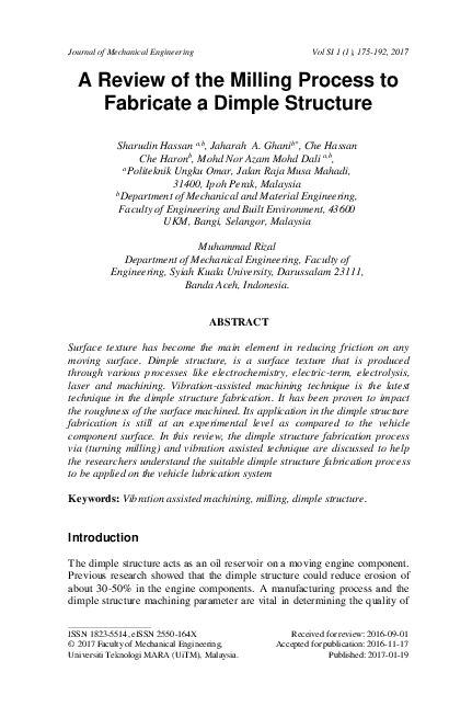 (PDF) A review of the milling process to fabricate a dimple structure