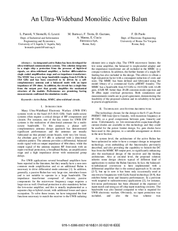 (PDF) An Ultra-Wideband Monolitic Active Balun