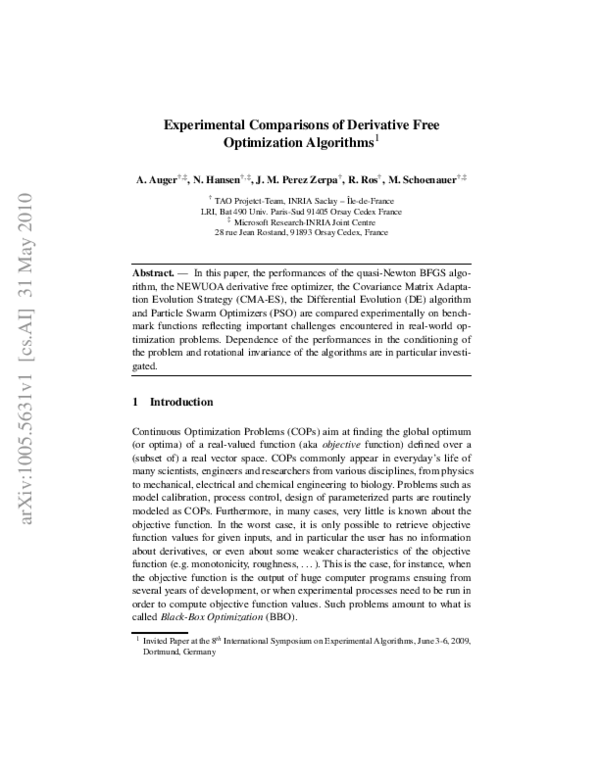 (PDF) Experimental Comparisons of Derivative Free Optimization Algorithms