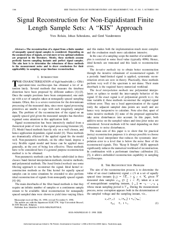 (PDF) Signal reconstruction for non-equidistant finite length sample sets: a "KIS" approach