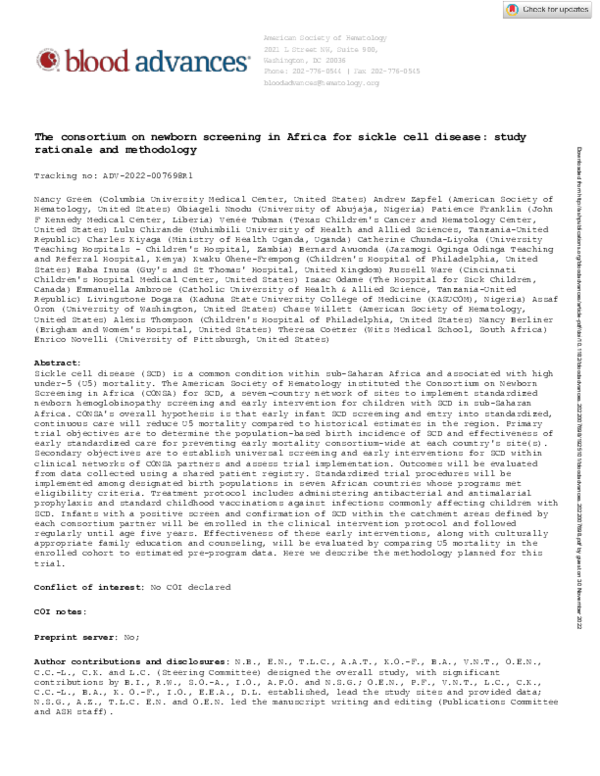 (PDF) The consortium on newborn screening in Africa for sickle cell ...