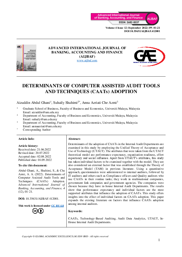 (PDF) DETERMINANTS OF COMPUTER ASSISTED AUDIT TOOLS AND TECHNIQUES ...