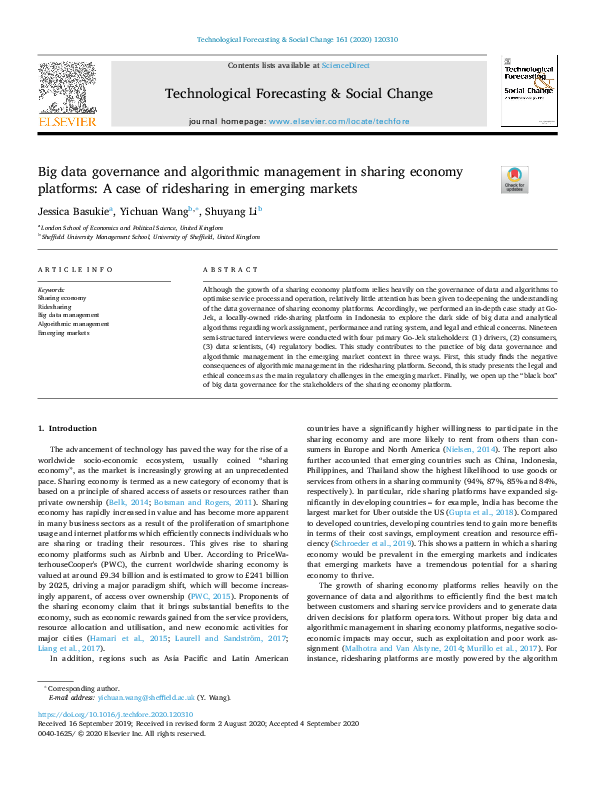 (PDF) Big data governance and algorithmic management in sharing economy platforms: A case of ...
