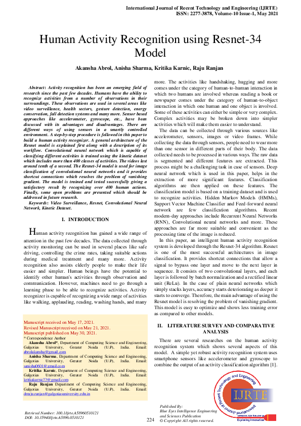 (PDF) Human Activity Recognition using Resnet-34 Model