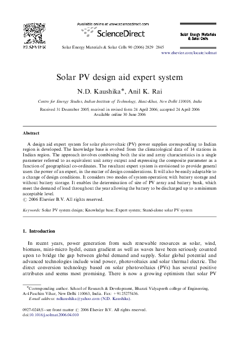 (PDF) Solar PV design aid expert system