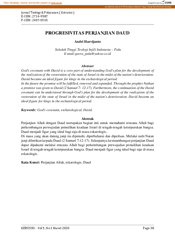 (PDF) Progresivitas Perjanjian Daud