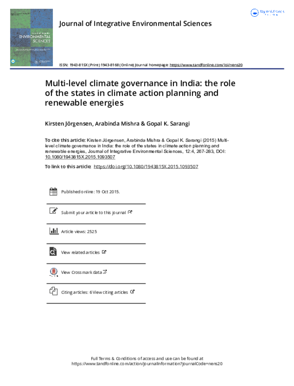 (PDF) Multi-level climate governance in India: the role of the states ...