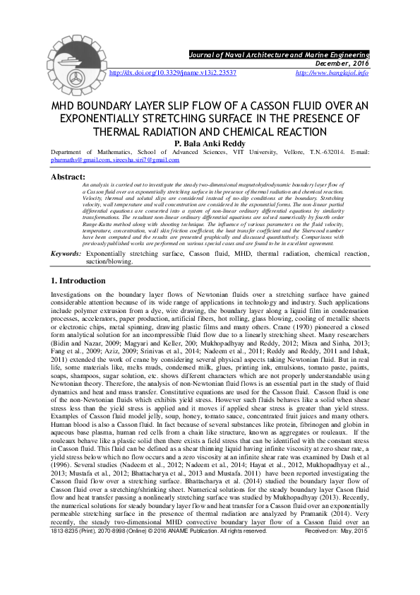(PDF) MHD boundary layer slip flow of a casson fluid over an exponentially stretching surface in ...