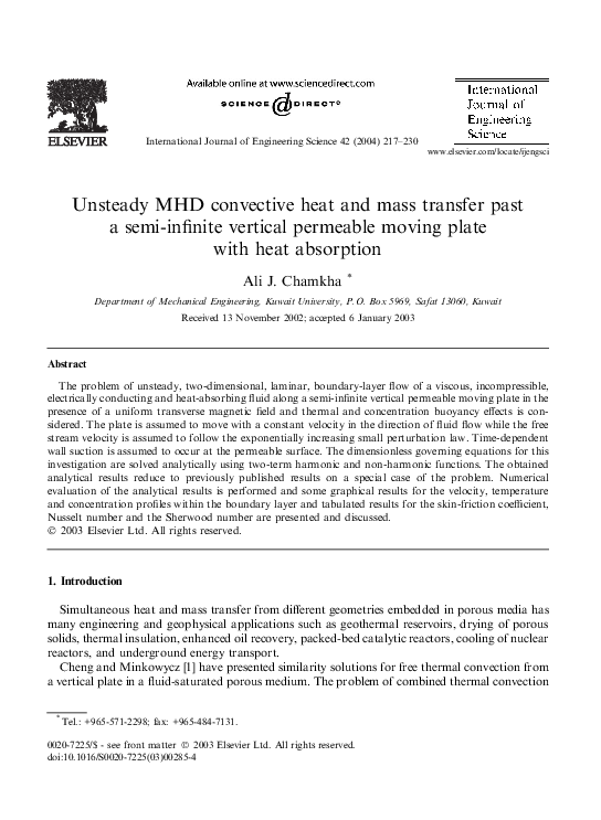 (PDF) Unsteady MHD convective heat and mass transfer past a semi ...