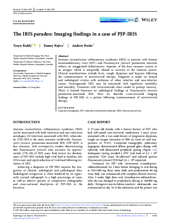 (PDF) The IRIS paradox: Imaging findings in a case of PJP‐IRIS