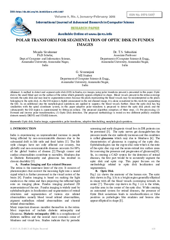 Pdf Polar Transform For Segmentation Of Optic Disk In Fundus Images