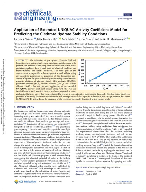 (PDF) Application of Extended UNIQUAC Activity Coefficient Model for Predicting the Clathrate ...