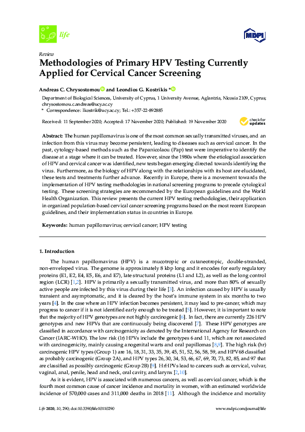 (PDF) Methodologies of Primary HPV Testing Currently Applied for ...
