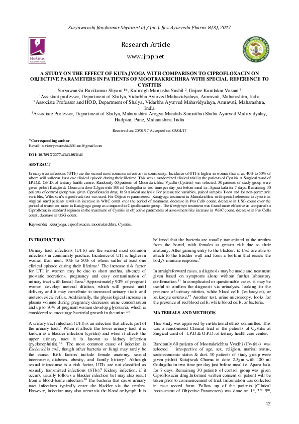 (PDF) A Study on the Effect of Kutajyoga with Comparison to ...