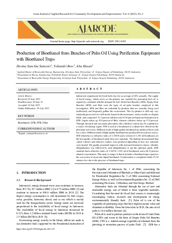 (PDF) Production of Bioethanol from Bunches of Palm Oil Using ...