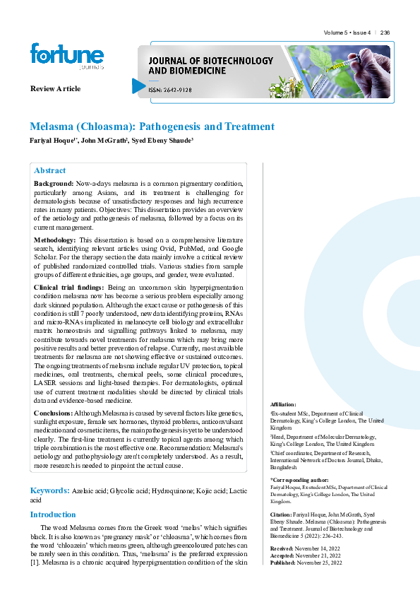 (PDF) Melasma (Chloasma): Pathogenesis and Treatment