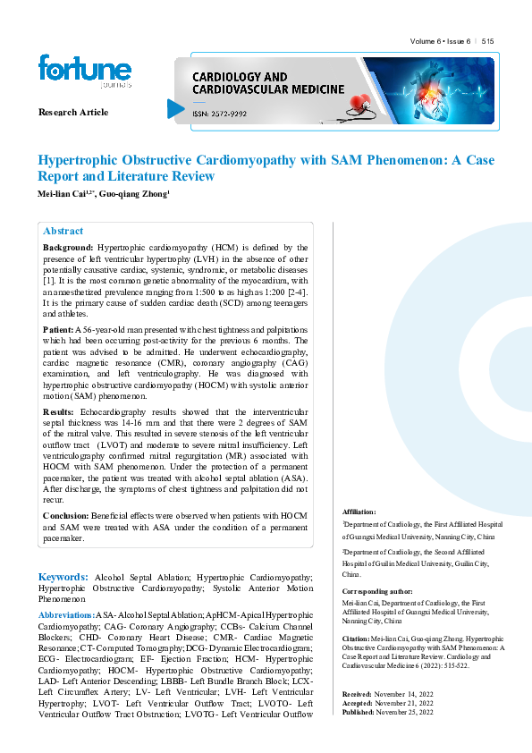 (PDF) Hypertrophic Obstructive Cardiomyopathy with SAM Phenomenon: A Case Report and Literature ...