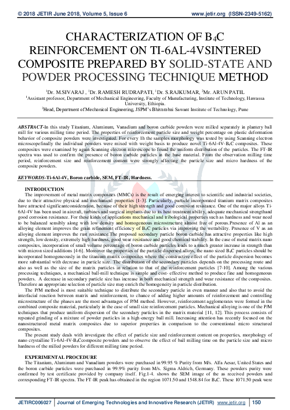 (PDF) Characterization of B4C Reinforcement on TI-6AL-4VSINTERED ...