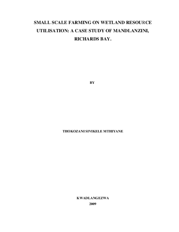 (PDF) Small scale farming on Wetland resource utilisation: a case study ...