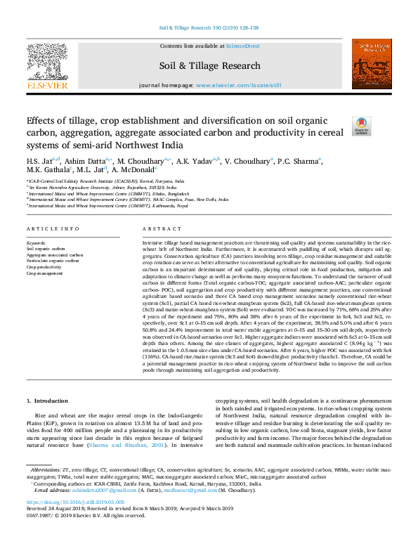(PDF) Effects of tillage, crop establishment and diversification on soil organic carbon ...