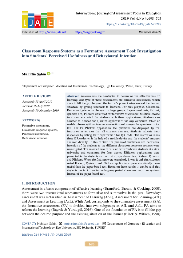 (PDF) Classroom Response Systems as a Formative Assessment Tool: Investigation into Students ...