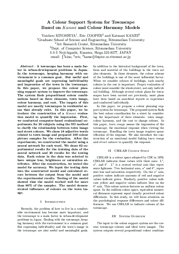 (PDF) Kansei-Based Colour Harmony for Townscapes