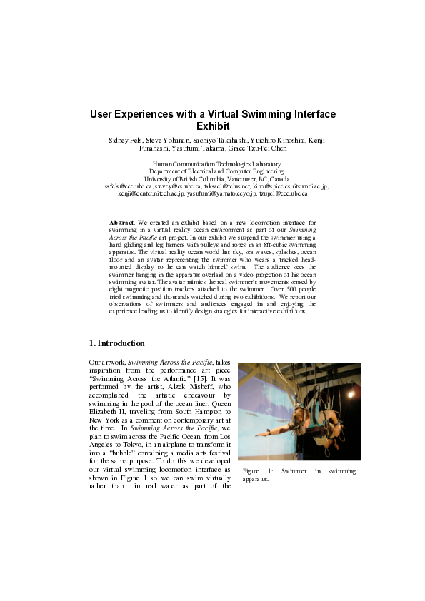 (PDF) User Experiences with a Virtual Swimming Interface Exhibit