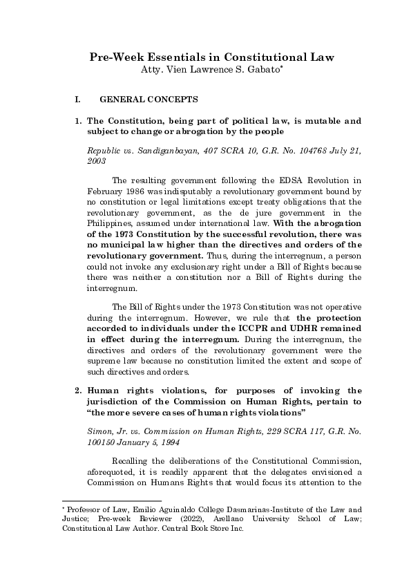 (PDF) Pre-Week Essentials in Constitutional Law (2022 Bar)