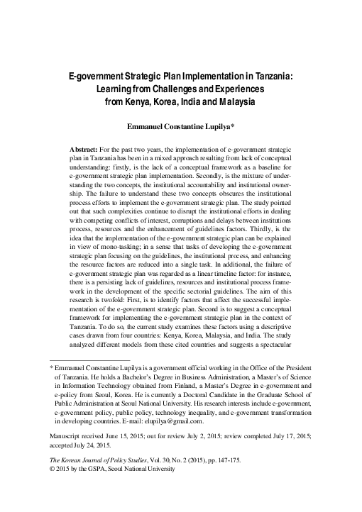 (PDF) government Strategic Plan Implementation in Tanzania: Learning ...