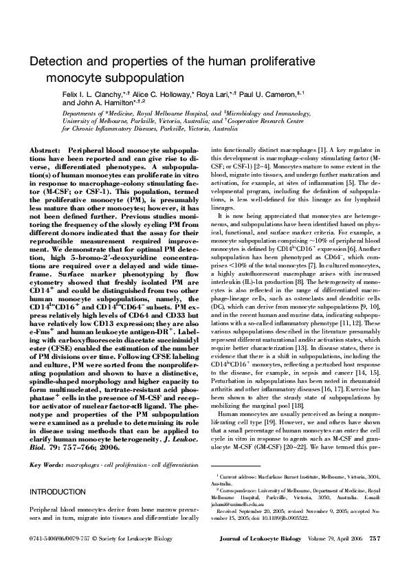(PDF) Detection and properties of the human proliferative monocyte ...