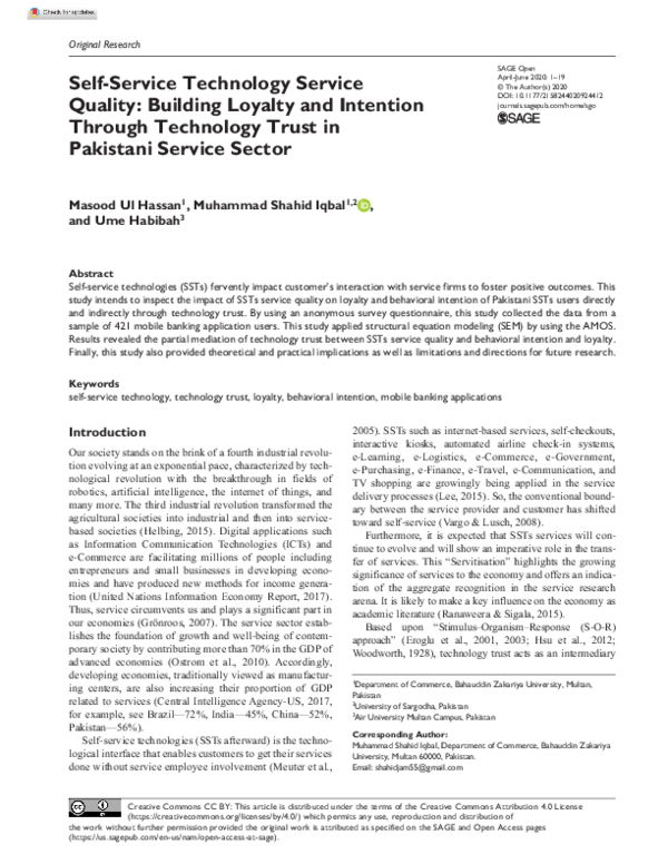 (PDF) Self-Service Technology Service Quality: Building Loyalty and Intention Through Technology ...