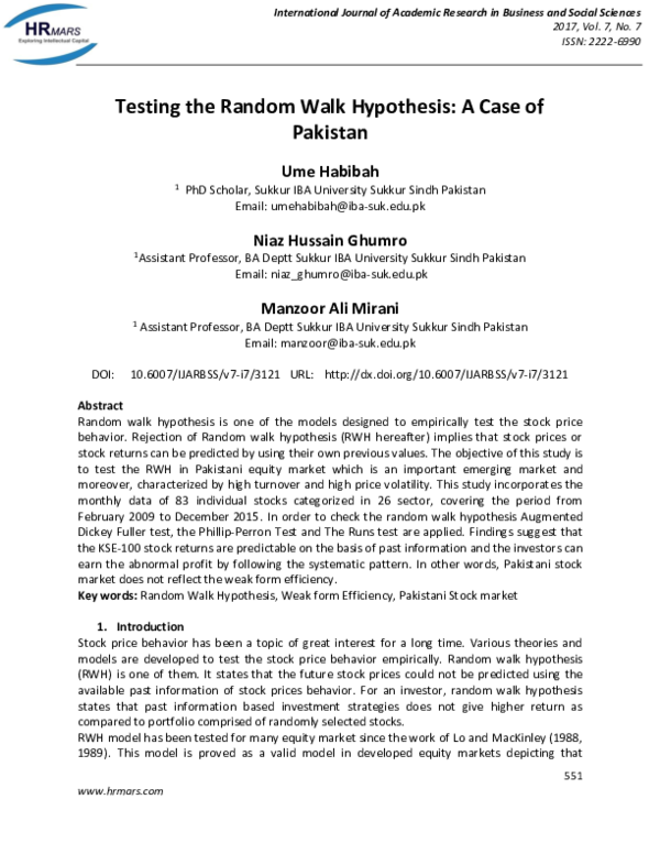 (PDF) Testing the Random Walk Hypothesis: A Case of Pakistan