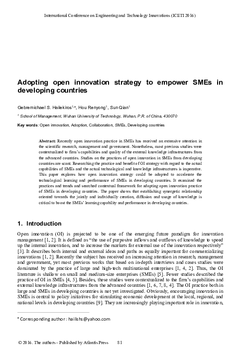 (PDF) Adopting Open Innovation Strategy to Empower SMEs in Developing ...