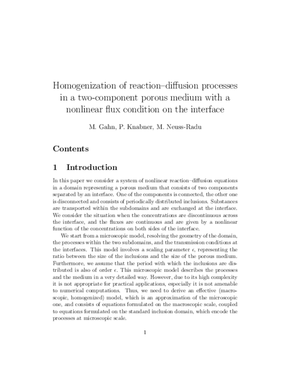 (PDF) Homogenization of Reaction--Diffusion Processes in a Two-Component Porous Medium with ...