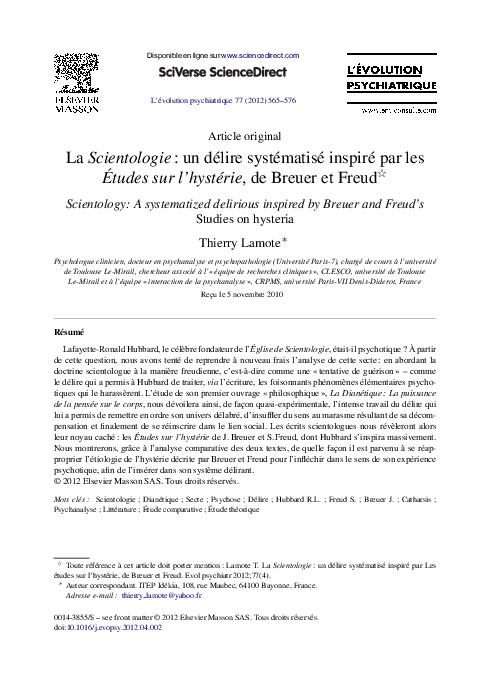 (PDF) La Scientologie : un délire systématisé inspiré par les Études ...