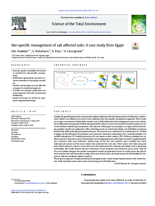(PDF) Site-specific management of salt affected soils: A case study from Egypt