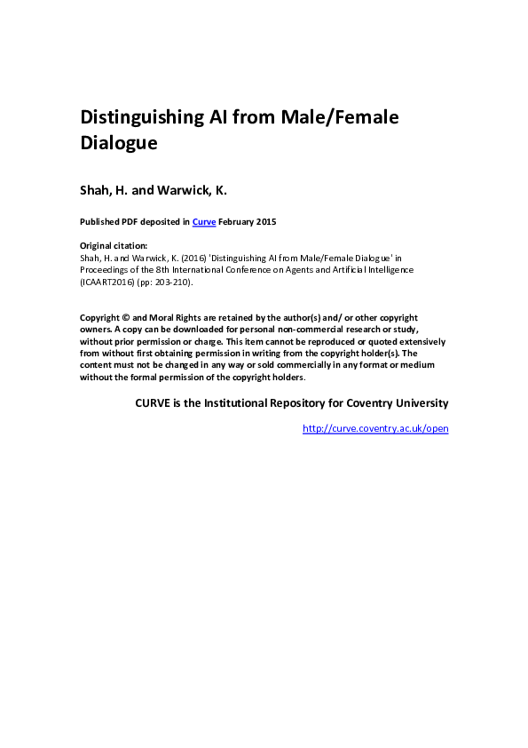 (PDF) Distinguishing AI from Male/Female Dialogue