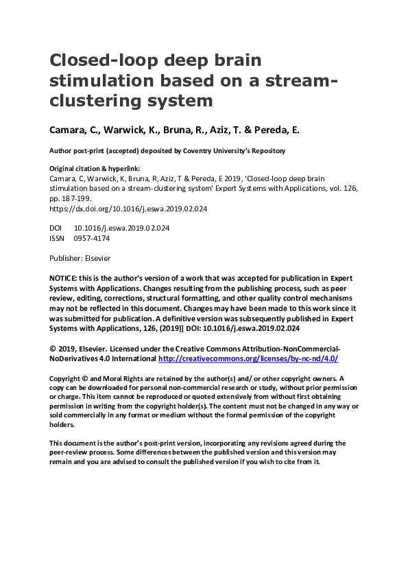Pdf Closed Loop Deep Brain Stimulation Based On A Stream Clustering